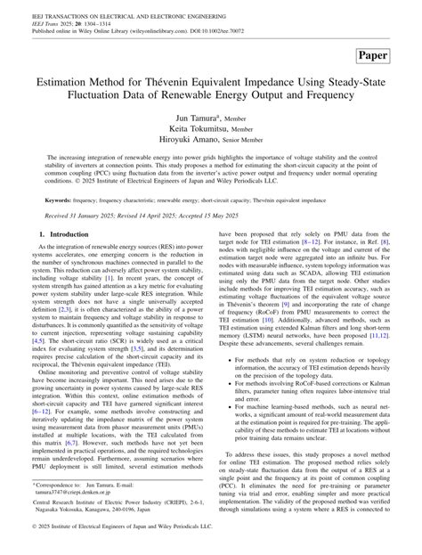 Estimation Method For Thévenin Equivalent Impedance Using Steady‐state