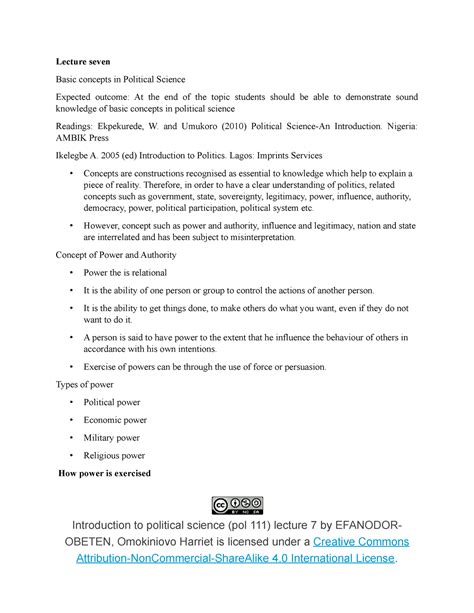 Basic Concepts In Political Science Lecture Seven Basic Concepts In Political Science Expected