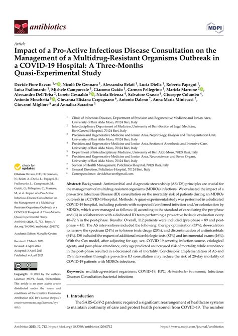 Pdf Impact Of A Pro Active Infectious Disease Consultation On The Management Of A Multidrug