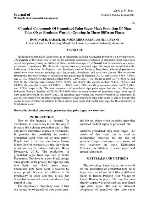 Pdf Chemical Compounds Of Granulated Palm Sugar Made From Sap Of Nipa Palm Nypa Fruticans