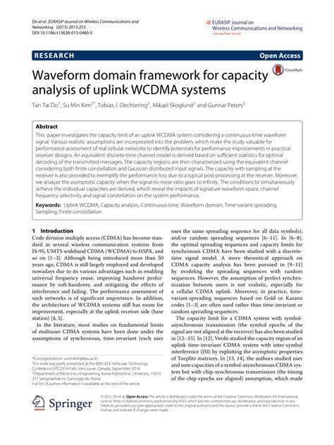Pdf Waveform Domain Framework For Capacity Analysis Of Uplink Wcdma