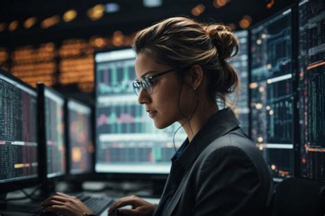Premium Ai Image Portrait Of A Woman Working On Computer Typing Lines Of Code That Appear On