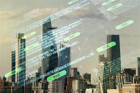 Premium Photo Abstract Virtual Coding Illustration On New York Cityscape Background Software