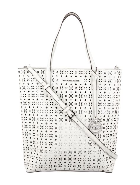 Michael Kors Lasercut Accented Saffiano Leather Shoulder Bag White Shoulder Bags Handbags