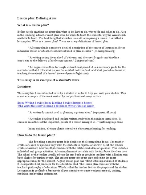 Lesson Plan Defining Aims Pdf Lesson Plan Teachers