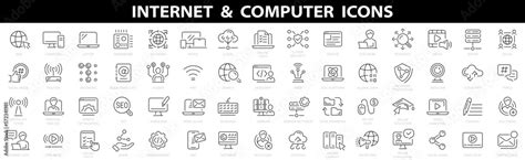 Internet Computer Line Icon Set Website Icon For Contact Icons Computer Network Website