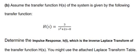 Solved B Assume The Transfer Function H S Of The System Chegg