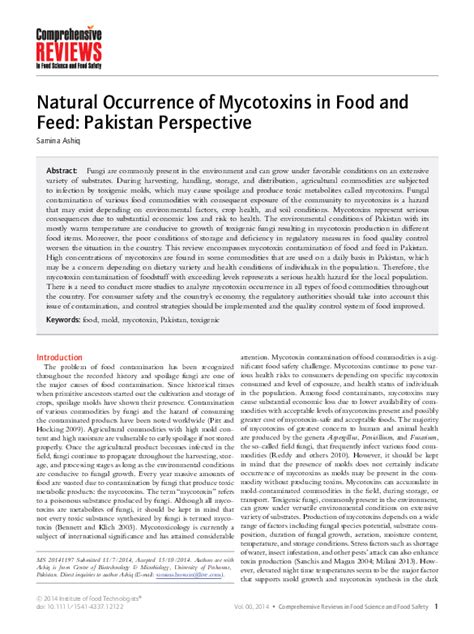 Pdf Natural Occurrence Of Mycotoxins In Food And Feed Pakistan Perspective