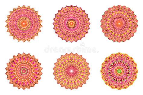 Round Geometrical Abstract Ornate Triangle Tile Pattern Mandala Set Stock Vector Illustration