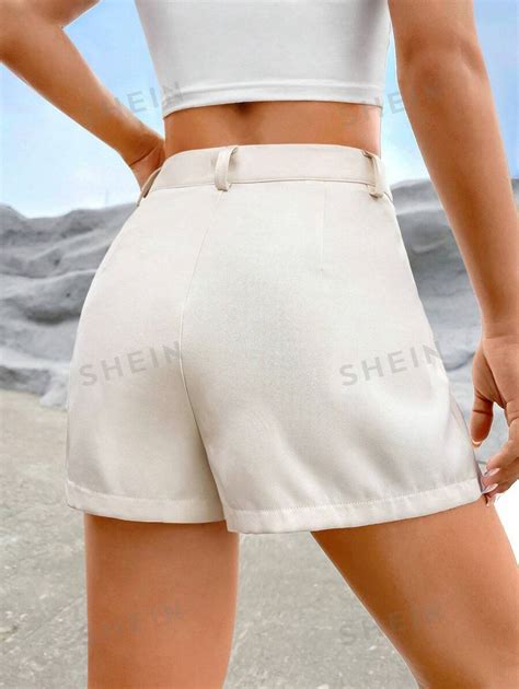 Shein Ezwear Shorts De Talle Alto Con Fruncido Moda De Mujer Shein