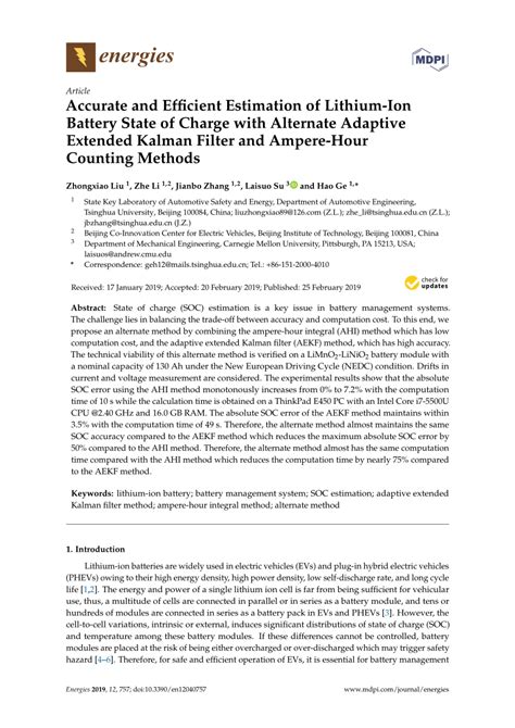 Pdf Accurate And Efficient Estimation Of Lithium Ion Battery State Of Charge With Alternate