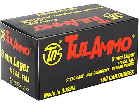 Tulammo 9mm Luger Ammo 115 Grain Full Metal Jacket Box Of 100 Box Of