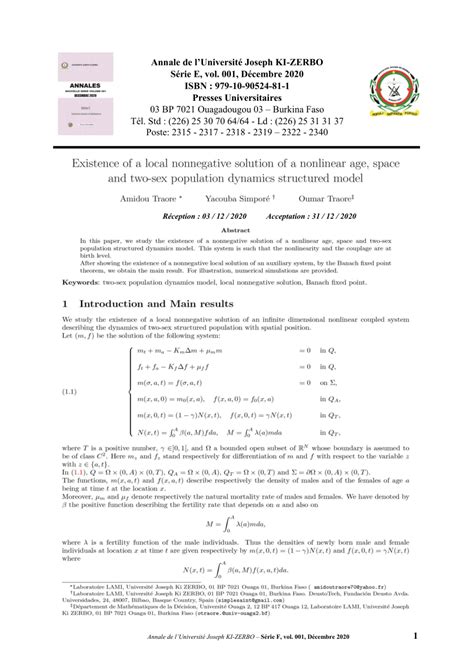 Pdf Existence Of A Local Nonnegative Solution Of A Nonlinear Age