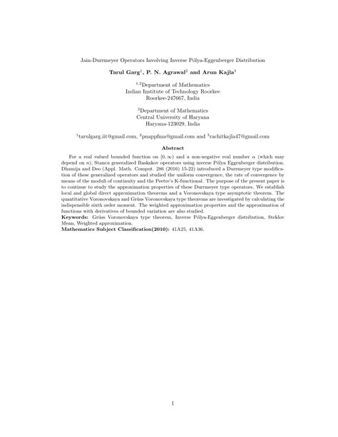 Pdf Jaindurrmeyer Operators Involving Inverse Pólyaeggenberger