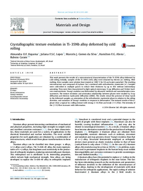 Pdf Crystallographic Texture Evolution In Ti35nb Alloy Deformed By Cold Rolling
