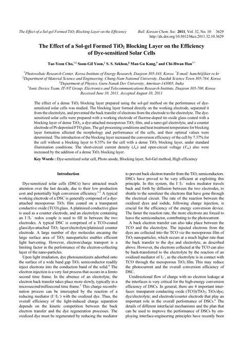 Pdf The Effect Of A Sol Gel Formed Tio2 Blocking Layer On The
