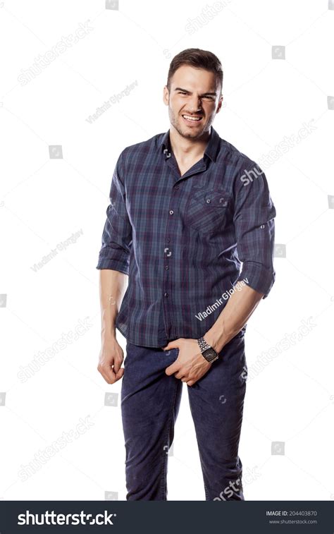 Handsome Man Holding His Penis Through Foto De Stock 204403870