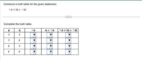 Solved Construct A Truth Table For The Given Statement Chegg Com