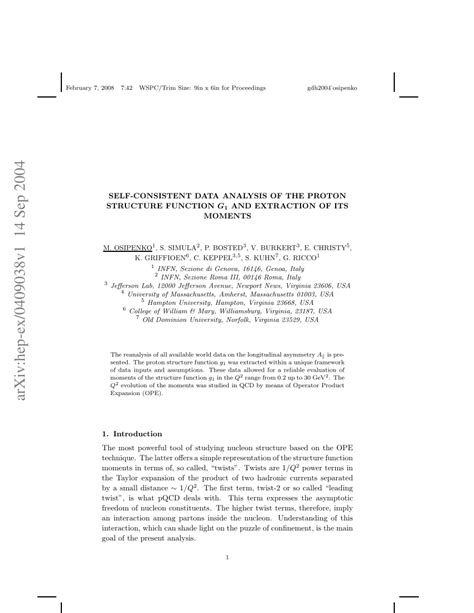 Pdf Self Consistent Data Analysis Of The Proton Structure Function G1