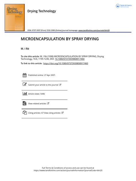 Microencapsulation By Spray Drying 1 Pdf Emulsion Water