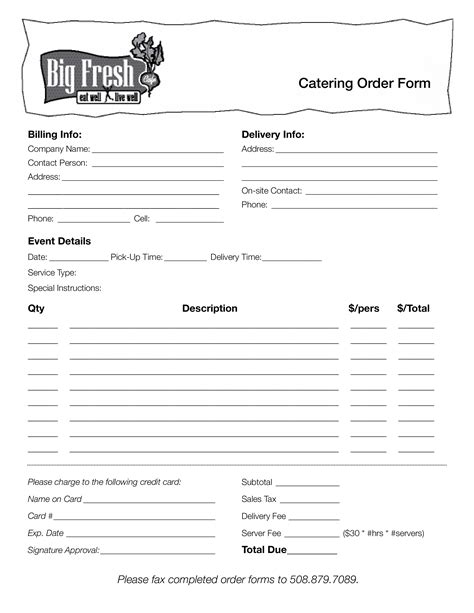 Printable Catering Order Form Printable Forms Free Online