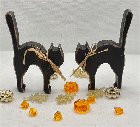Wooden Halloween Black Cats Fall Seasonal Decor Halloween Etsy