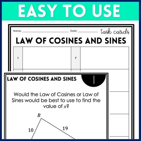 High School Trigonometry Task Cards Applying Law Of Sines Vs Cosines