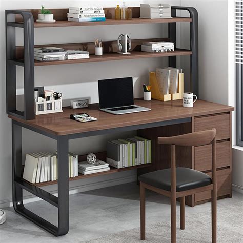 Modern Computer Desk With 3 Drawers Storage Shelves And Laptop