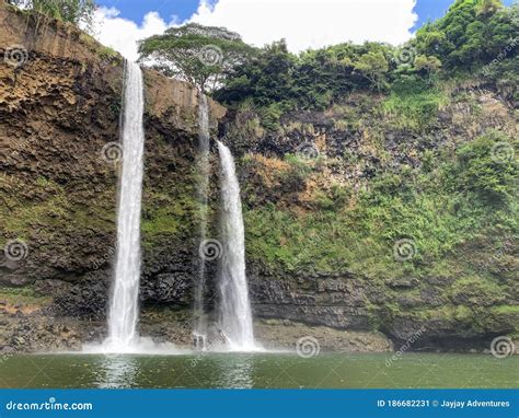 Amazing Beautiful Big Giant Huge Twin Wailua Waterfalls On Kauai Island