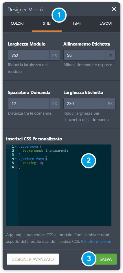 come inserire codice css