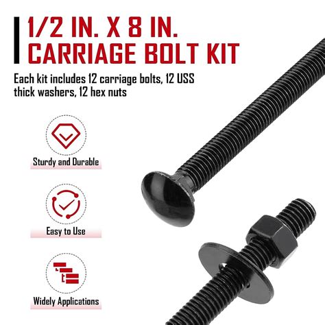 1 2inx8in Carriage Bolt Kit W 12 Bolts 12 Washers 12 Nuts 1 2x12