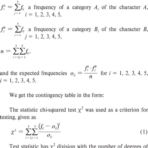 F Ij The Observed Frequen Cies And O Ij The Expected Frequencies Of