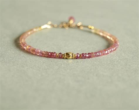 Tiny Sapphire Bracelet Soft Peach Lemon Rose Pink Sapphires Multi