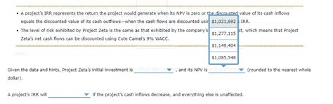 Solved Understanding The IRR And NPV The Net Present Chegg Com