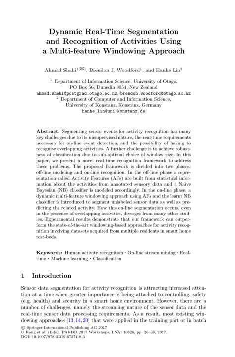Pdf Dynamic Real Time Segmentation And Recognition Of Activities Using A Multi Feature