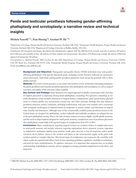 Pdf Penile And Testicular Prosthesis Following Gender Affirming