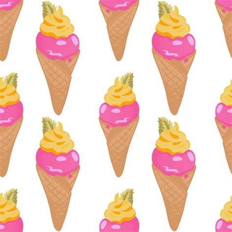 Seamless Pattern With Colorful Cartoon Ice Cream Cones Waffle Texture