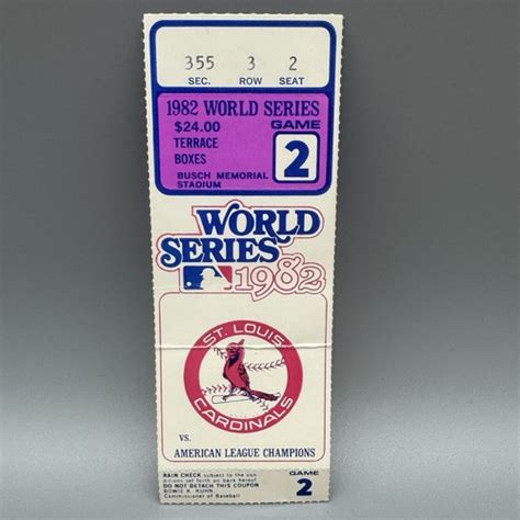 1982 World Series Game 2 St Louis Cardinals Minnesota Twins Ticket Stub