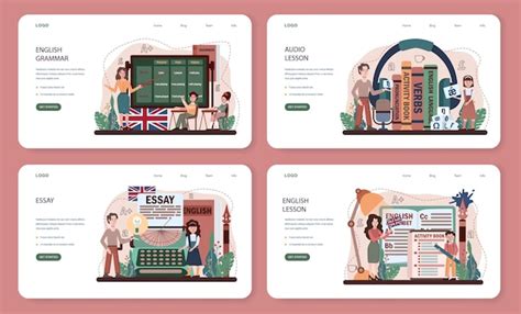 Premium Vector English Class Mobile Application Banner Set