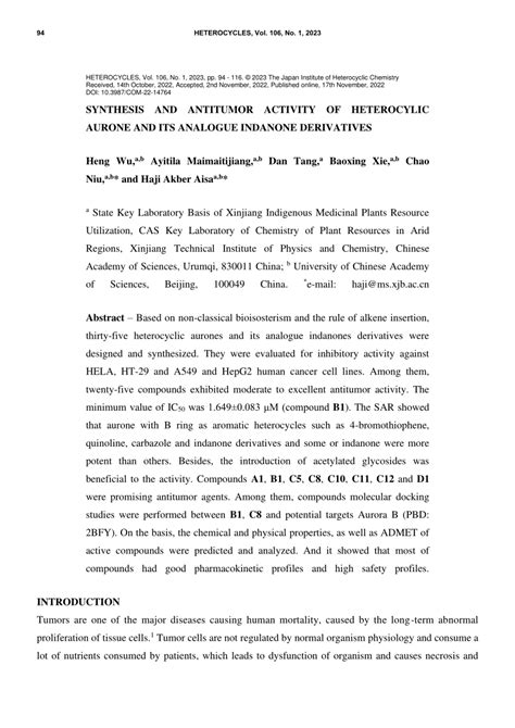 Pdf Synthesis And Antitumor Activity Of Heterocylic Aurone And Its Analogue Indanone Derivatives