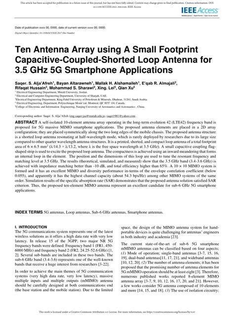 Pdf Ten Antenna Array Using A Small Footprint Capacitive Coupled Shorted Loop Antenna For 35