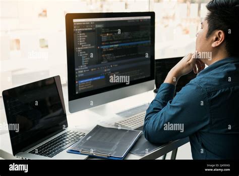 Asian Man Working Code Program Developer Computer Web Development