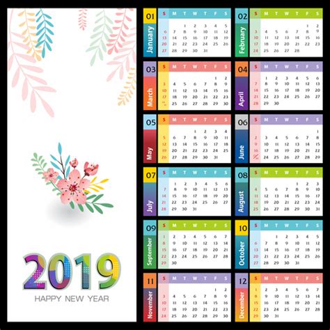 Elegant 2019 Calendar Template Vector 01 Free Download