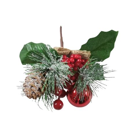 Коледна борова клонка с топка и шишарка 22 см топ цена Dshomebg