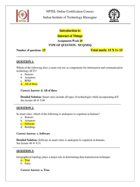 Assignment W10 Solution Pdf Computer Network Internet Of Things