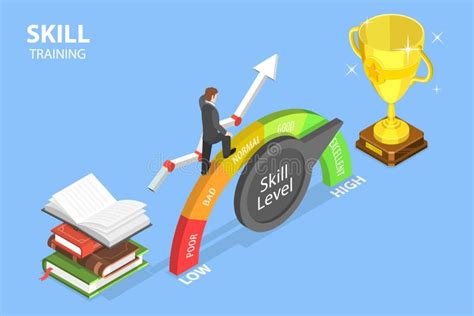 3d Isometric Flat Vector Conceptual Illustration Of Skill Level Raising
