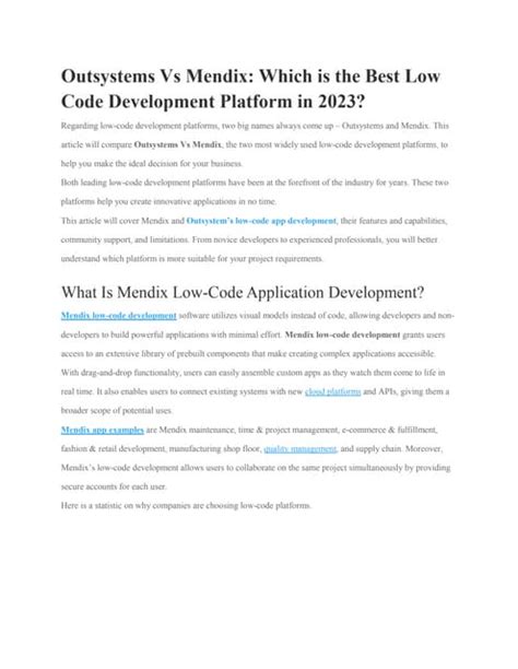 Mendix Vs Outsystems Version Control Pdf