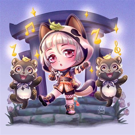 Sayu And Bake Danuki Genshin Impact Drawn By Sadelionne Danbooru