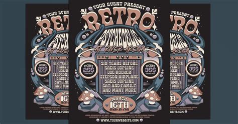 Retro Music Psychedelic Flyer Print Templates Ft 70s And Concert Envato