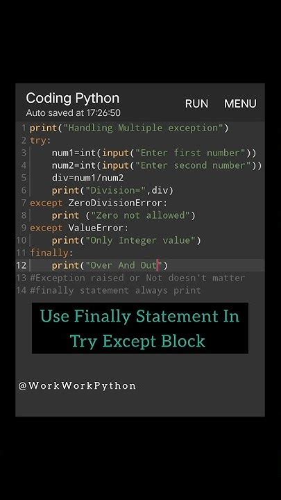 Use Finally Statement In Try Except Block Shorts Youtubeshorts